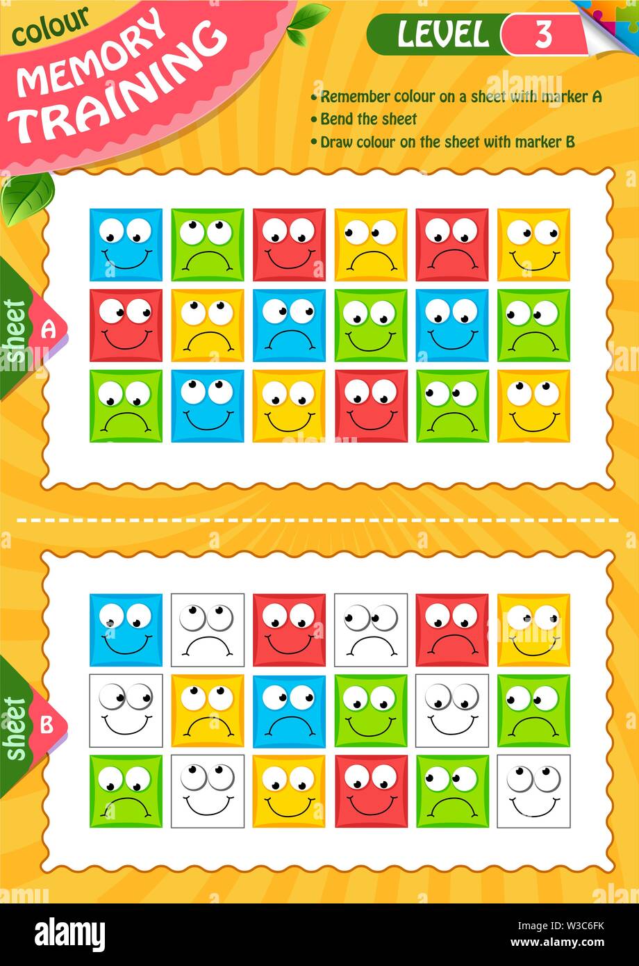 Memory game children and adult. Remember and draw colour and smiles ...