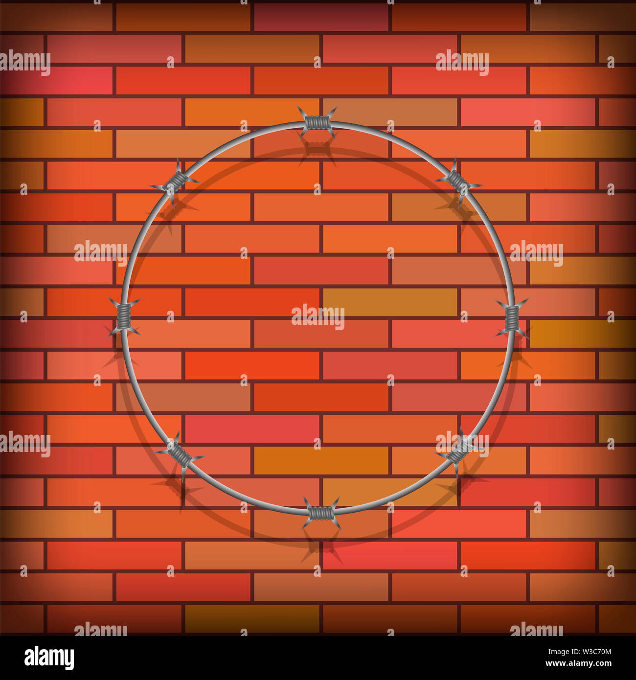 Barbed Wire Circle on Red Brick Background. Stylized Prison Concept ...