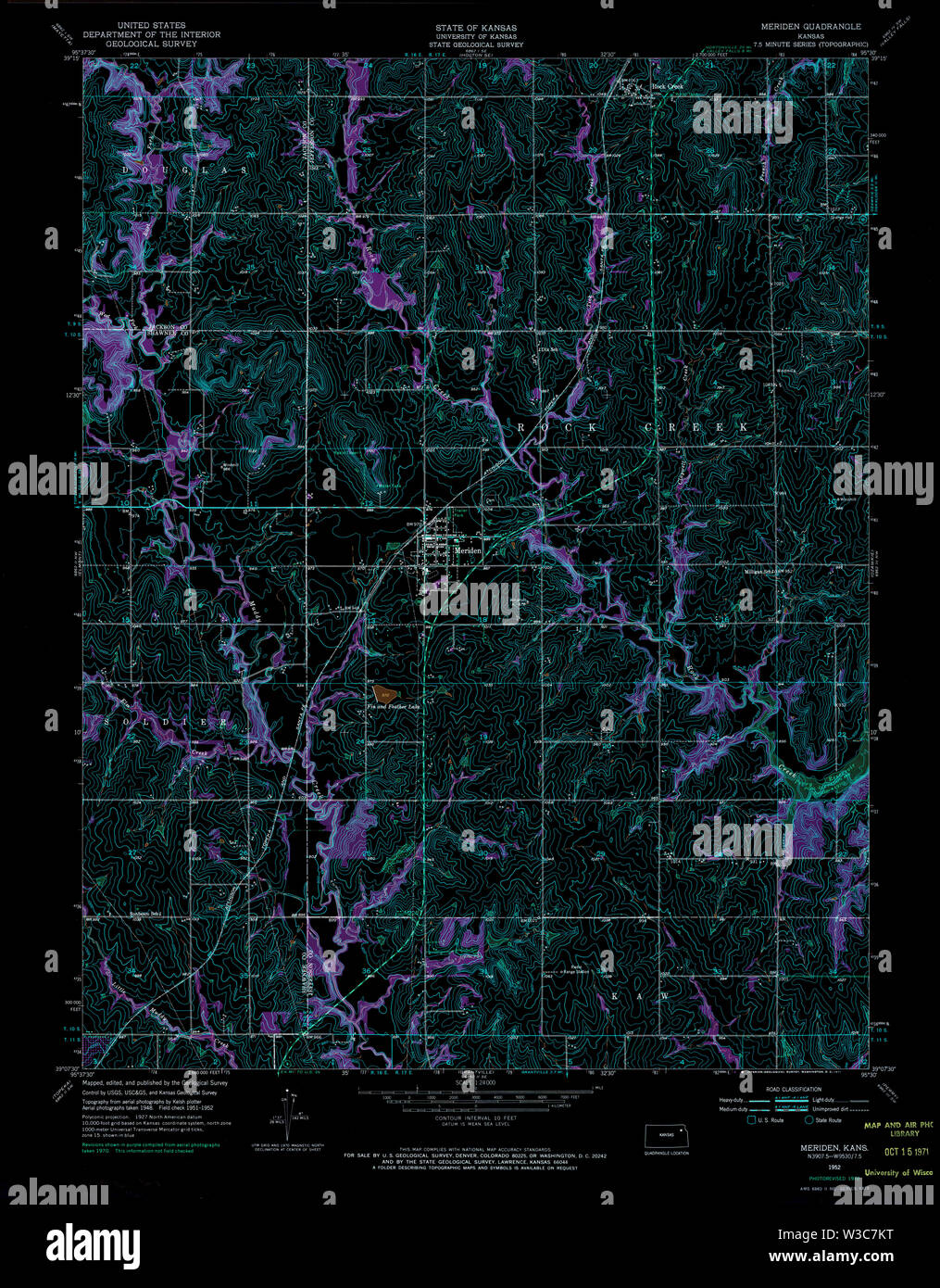 USGS TOPO Map Kansas KS Meriden 512005 1952 24000 Inverted Restoration ...