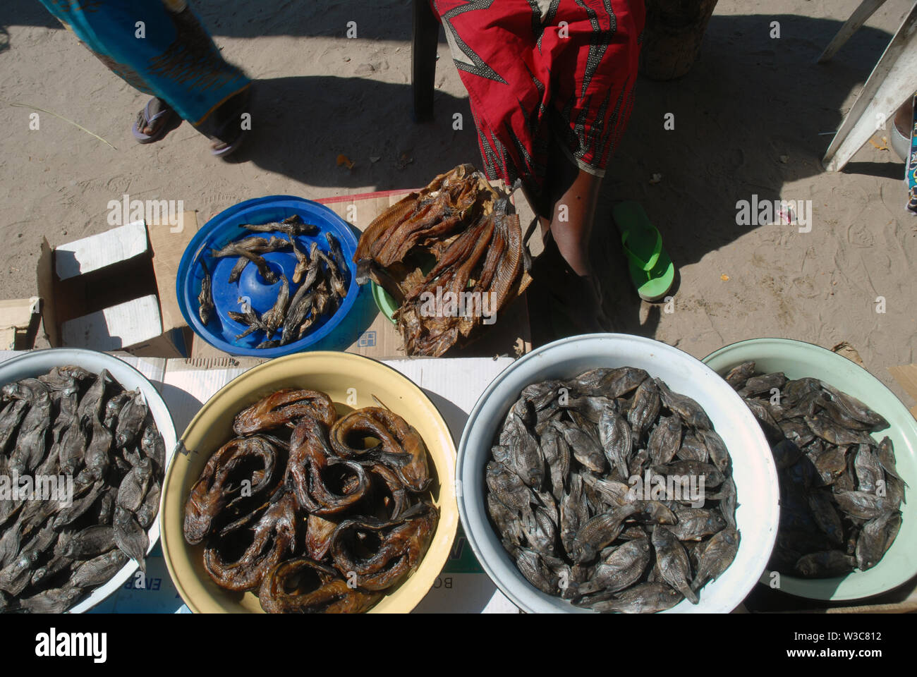 Lady selling fish at Mwandi market, Mwandi, Zambia, Africa Stock Photo ...