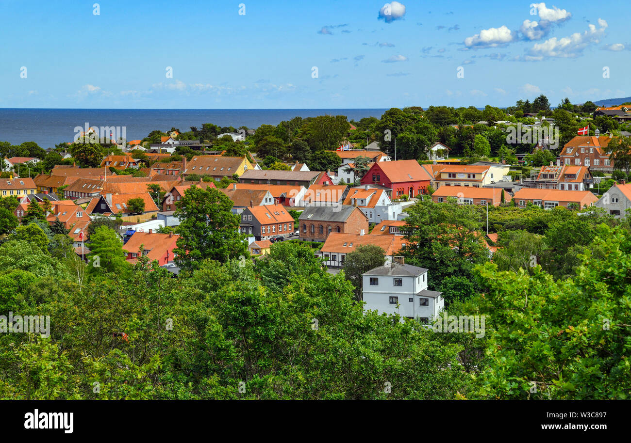 03 July 2019, Denmark, Sandvig: The small harbour town of Sandvig on ...