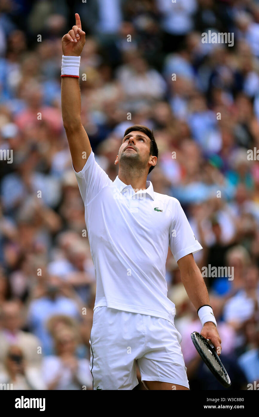 Novak Djokovic celebrates defeating Roger Federer following the men's ...