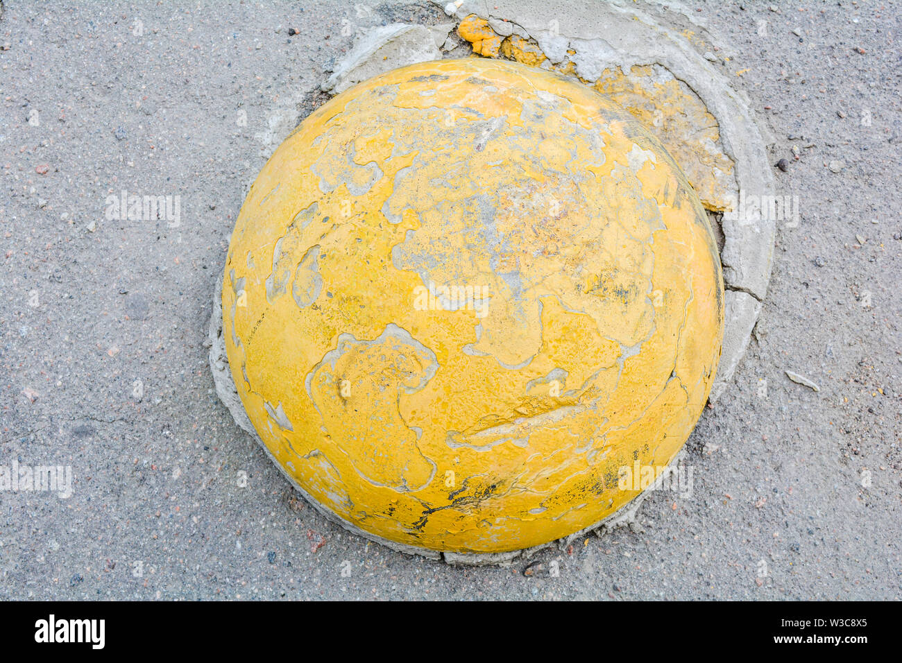 Element of sidewalk design and protection from car parking. Top view of ...