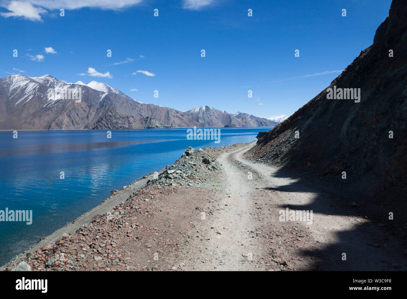 Unpaved road along the bank of Pangong Tso (Pangong Lake) - section ...