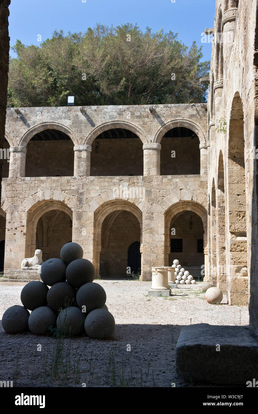 Rhodes Old City - Courtyard of the medieval building of Hospital of the ...