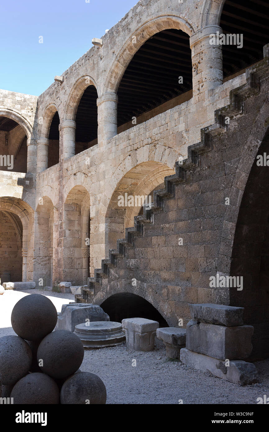 Rhodes Old City - Hospital of the Knights, the main courtyard. The ...