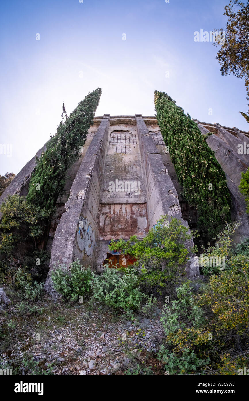 Abandoned ruined lost place port with funicular to bauxite mine in town ...