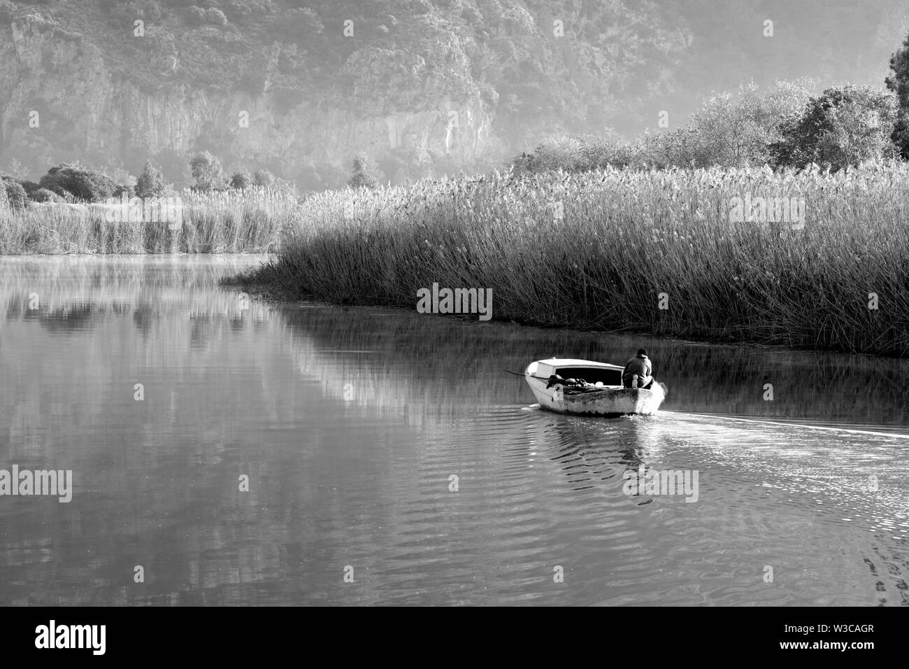 Fishing in river man Black and White Stock Photos & Images - Alamy