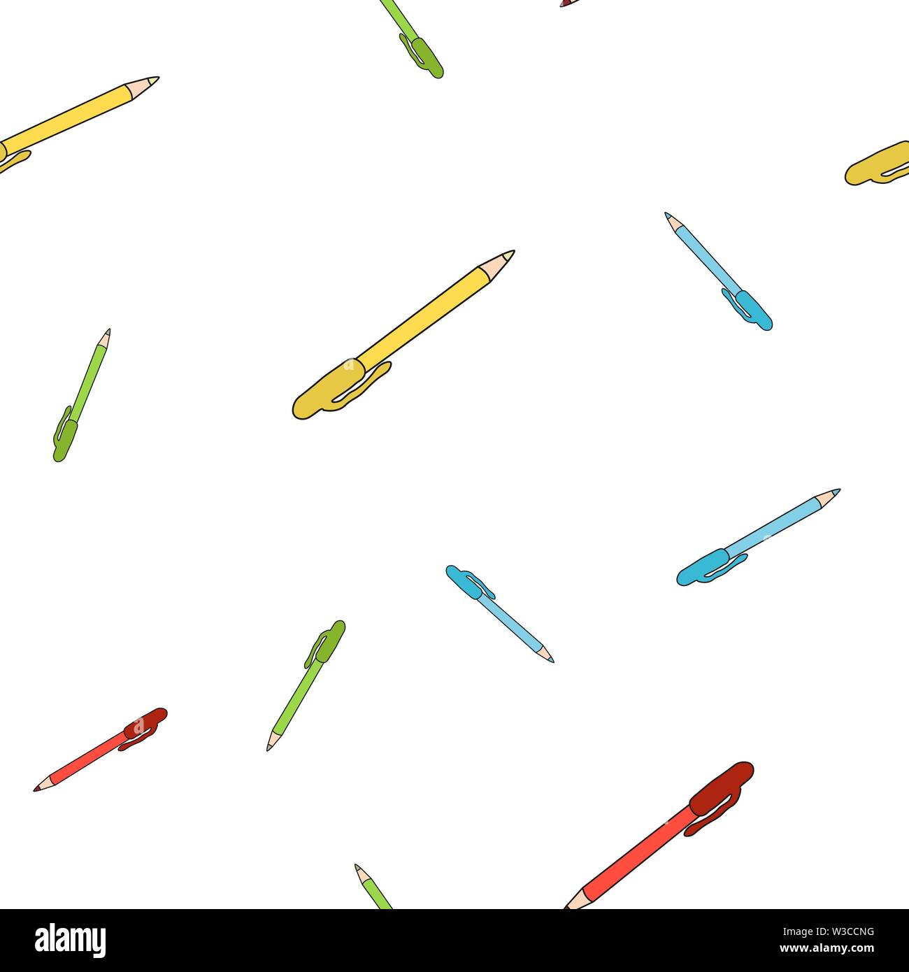 Seamless pattern of school pens in Doodle style. Vector illustration ...