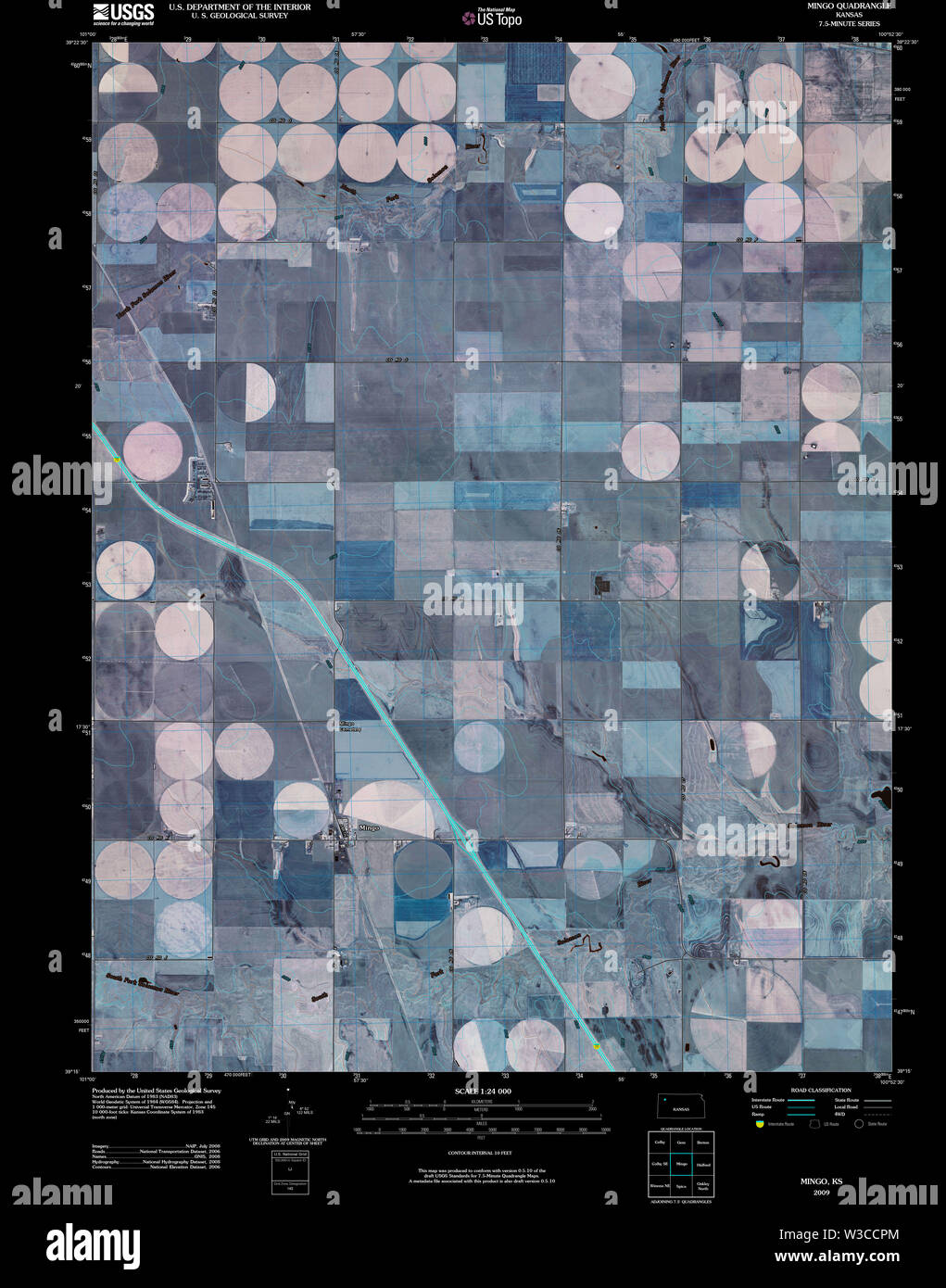 USGS TOPO Map Kansas KS Mingo 20091126 TM Inverted Restoration Stock ...