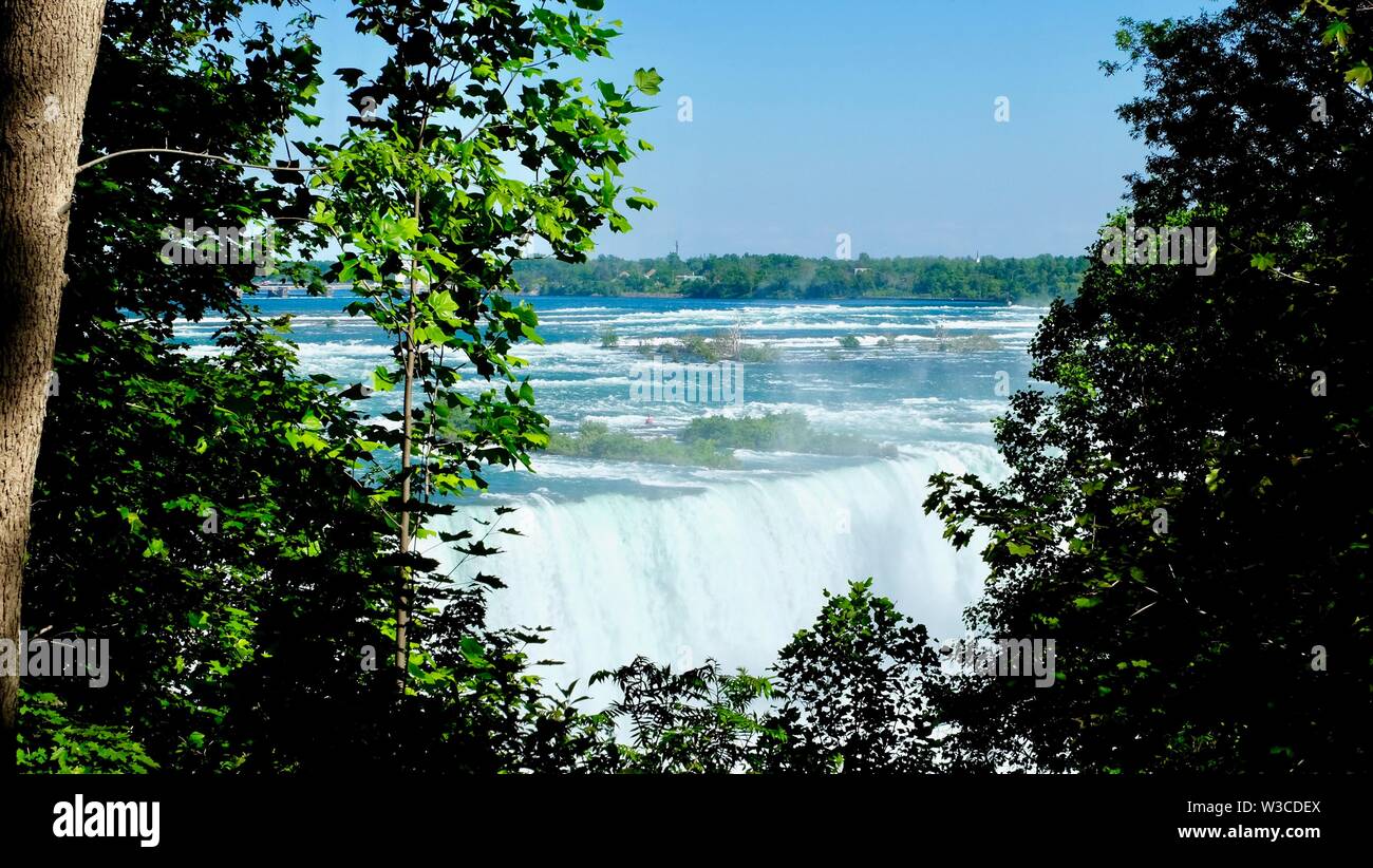 view of the Niagara Falls through the trees Stock Photo - Alamy