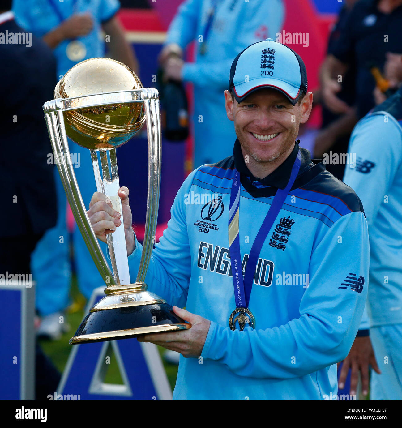 London, UK. 14th July, 2019. LONDON, ENGLAND. JULY 14: Eoin Morgan of ...