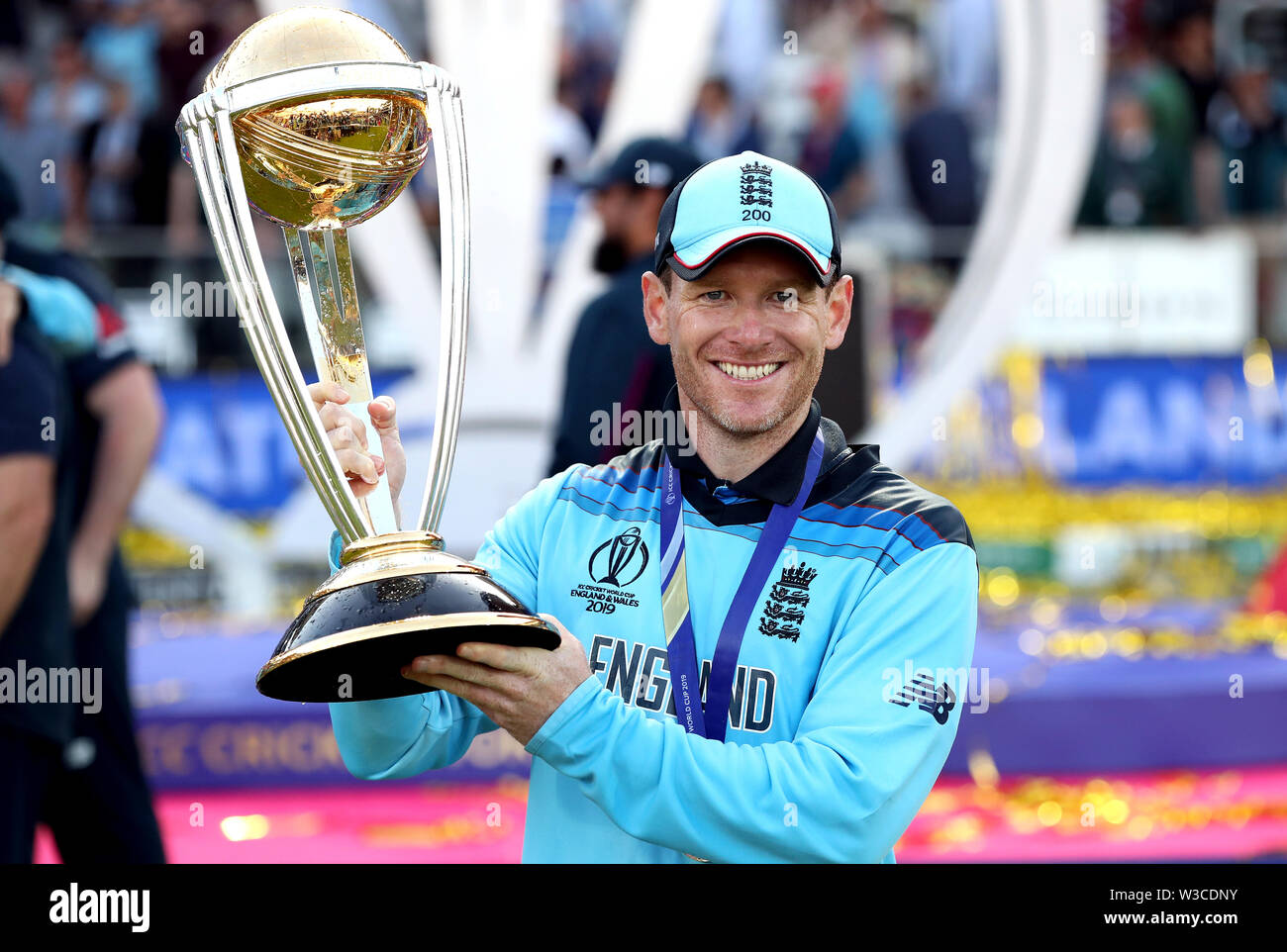 England's Eoin Morgan celebrates their win with the trophy during the ...
