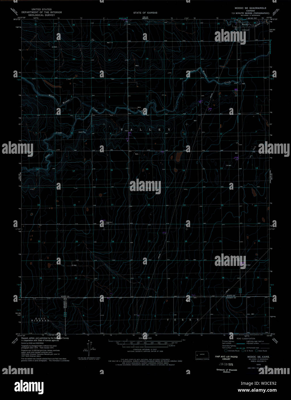 USGS TOPO Map Kansas KS Modoc SE 512040 1976 24000 Inverted Restoration ...