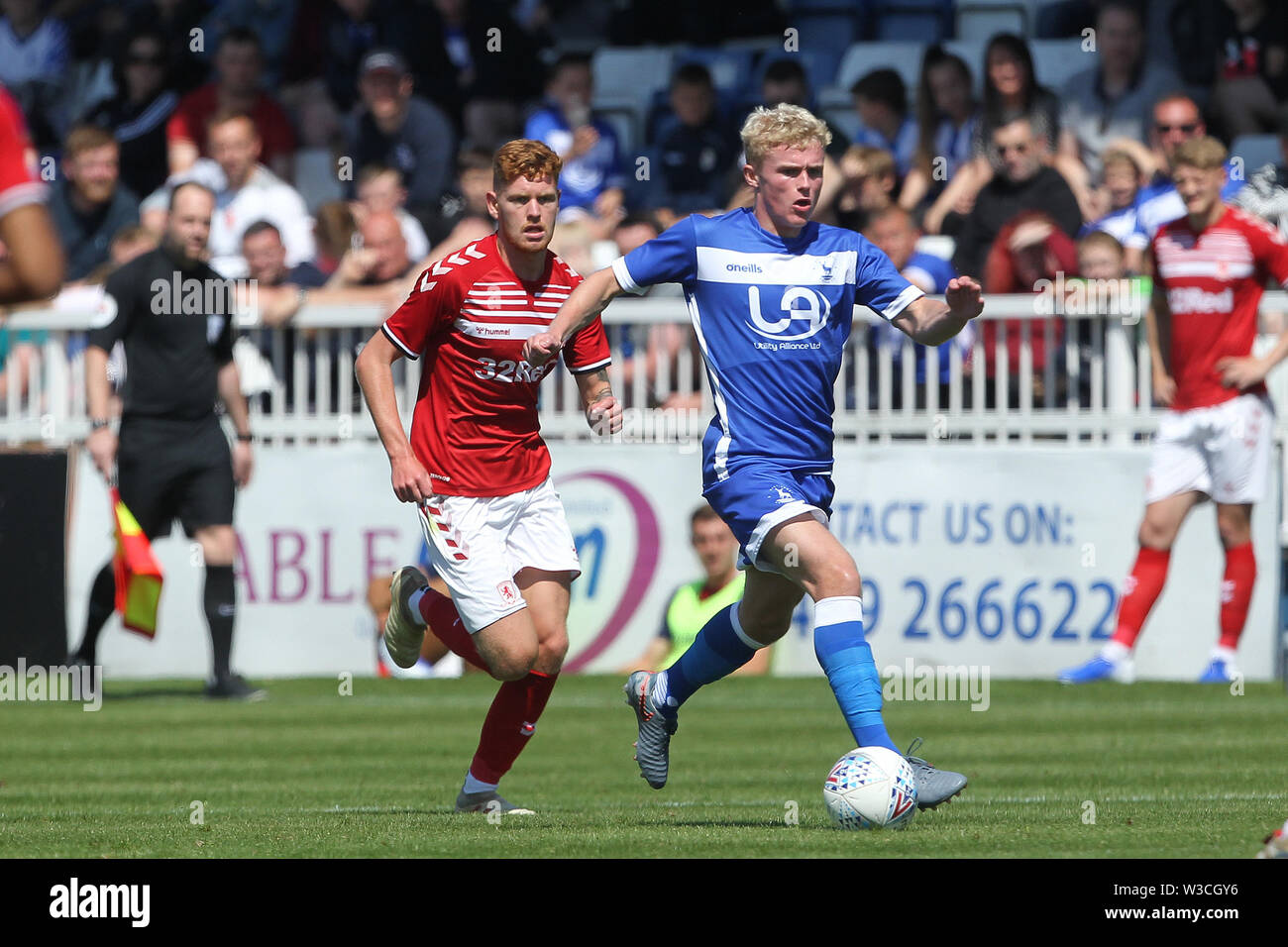 Hartepool, UK. 14th July 2019. Adam Bale of Hartlepool United in action ...