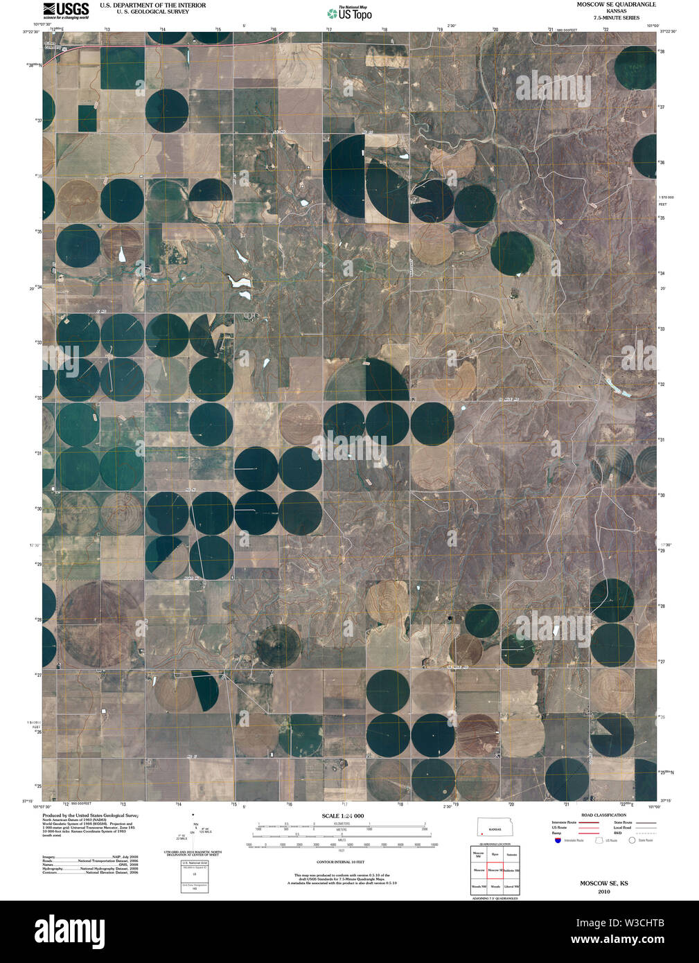 USGS TOPO Map Kansas KS Moscow SE 20100104 TM Restoration Stock Photo ...