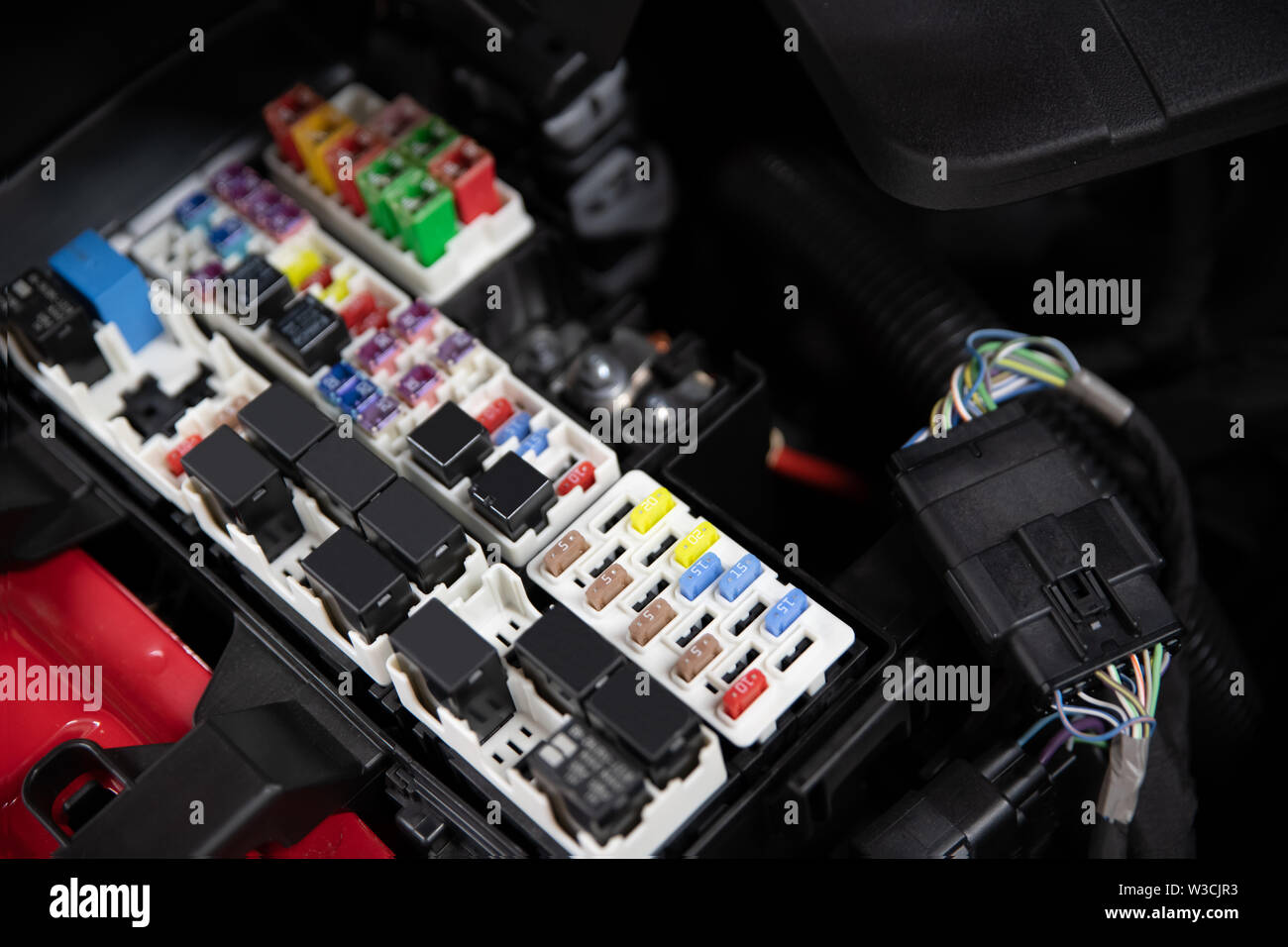 Car electric fuses and relays. Vehicle electric installation Stock ...
