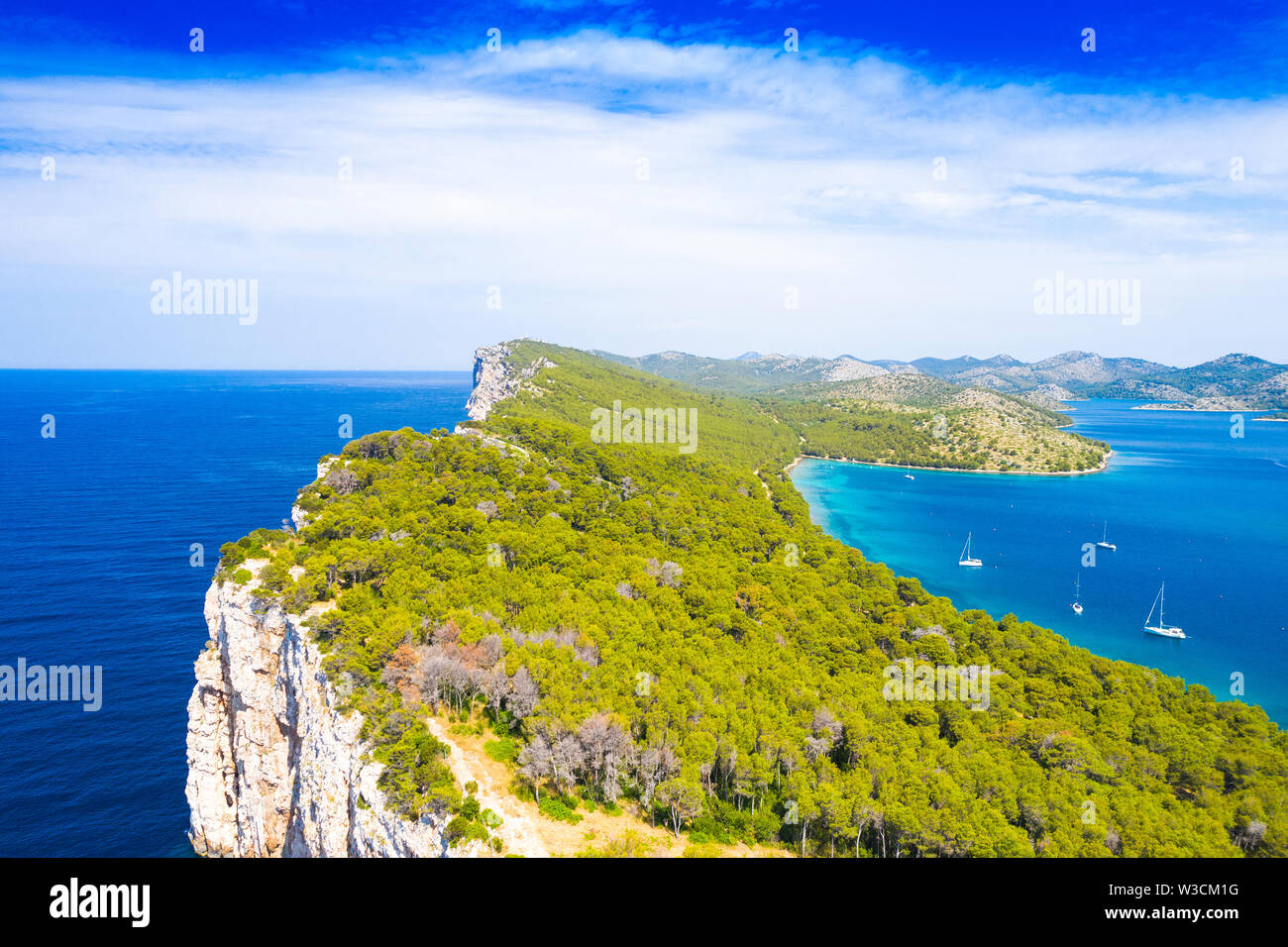 Big cliffs above the sea on the shore of nature park Telascica, island ...