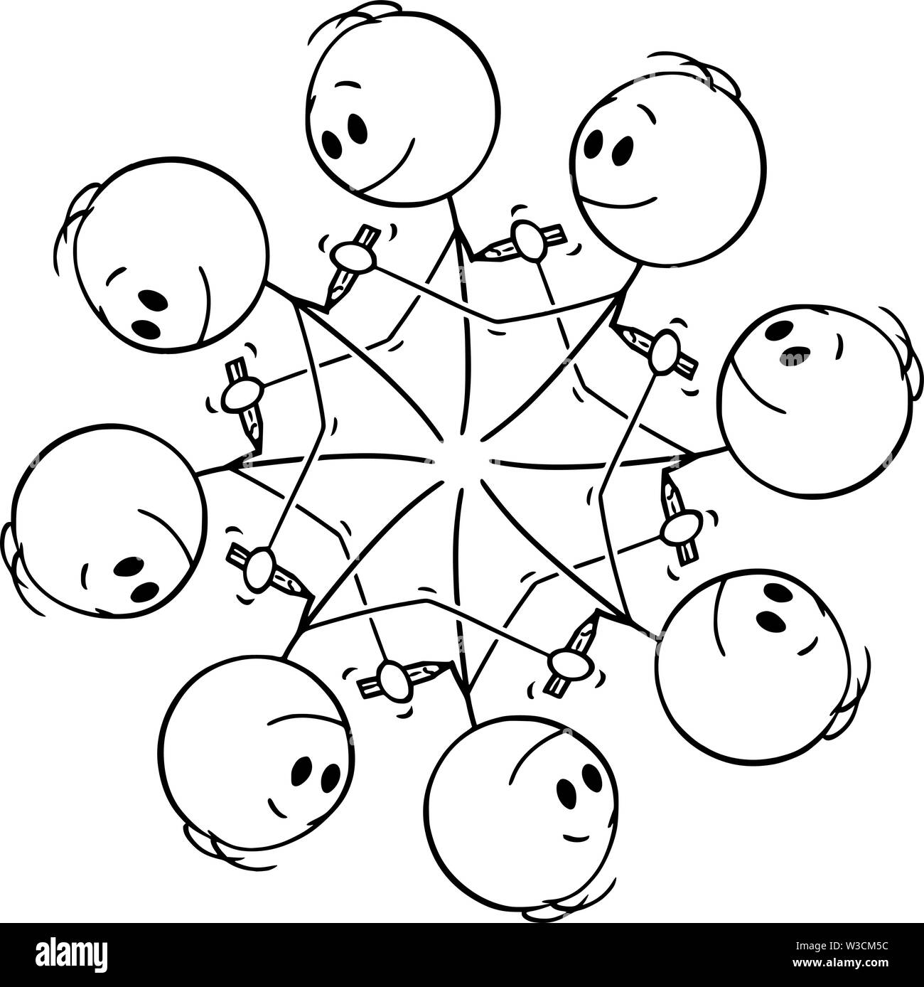 Vector cartoon stick figure drawing conceptual illustration of circular ...