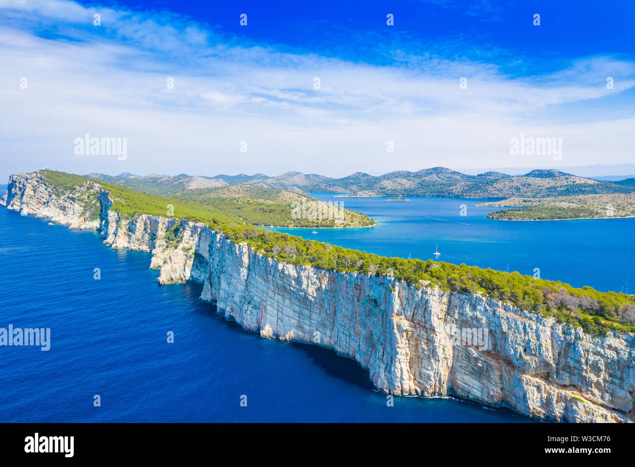 Big cliffs above the sea on the shore of nature park Telascica, island ...
