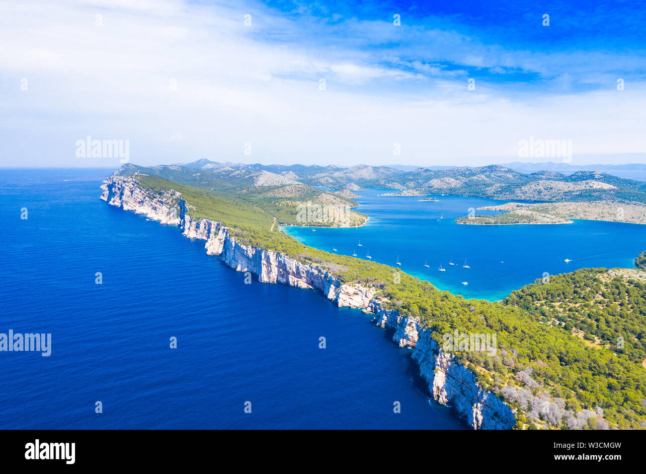 Big cliffs above the sea on the shore of nature park Telascica, island ...