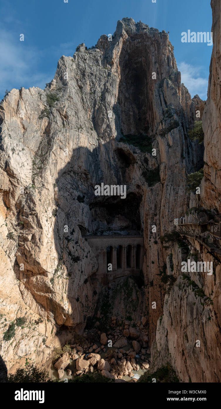 A view of the railroad tracks that cut through the El Chorro gorge at ...
