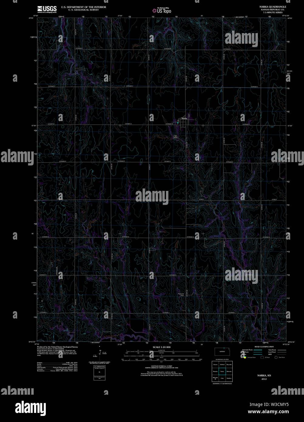 USGS TOPO Map Kansas KS Narka 20120924 TM Inverted Restoration Stock ...
