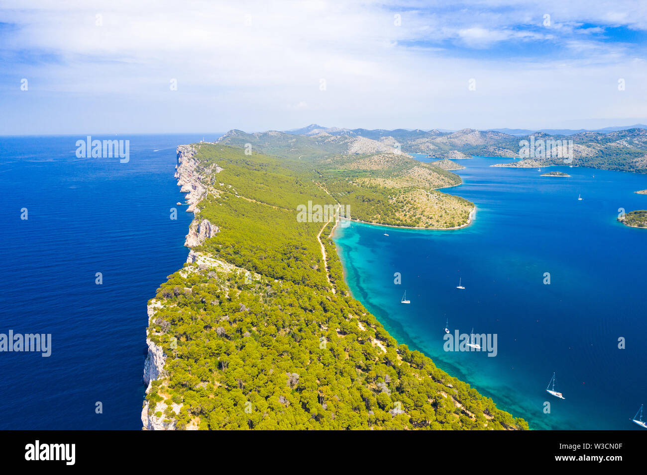 Big cliffs above the sea on the shore of nature park Telascica, island ...