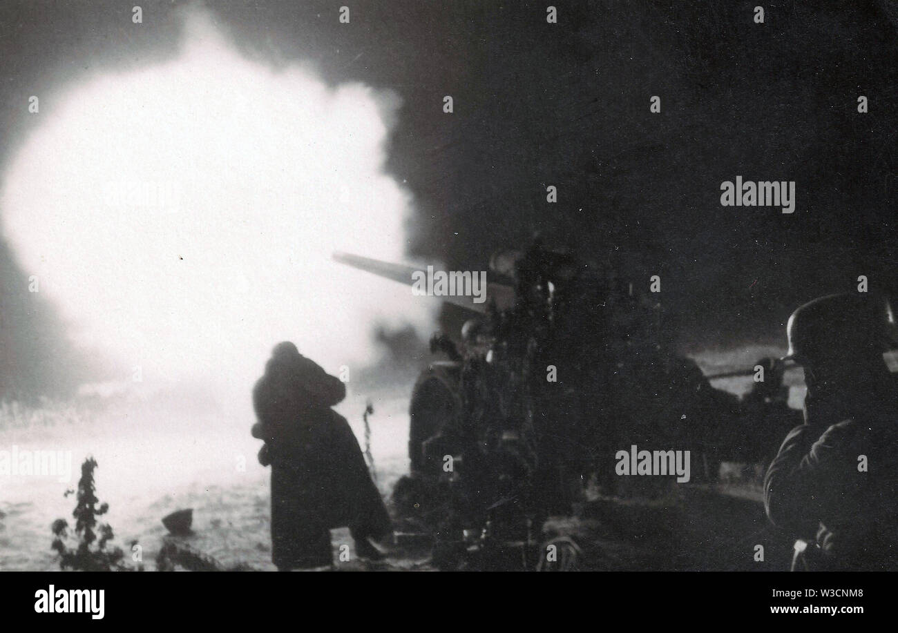 German Soldiers Fire Artillery at night on the Russian Front 1942 Stock ...