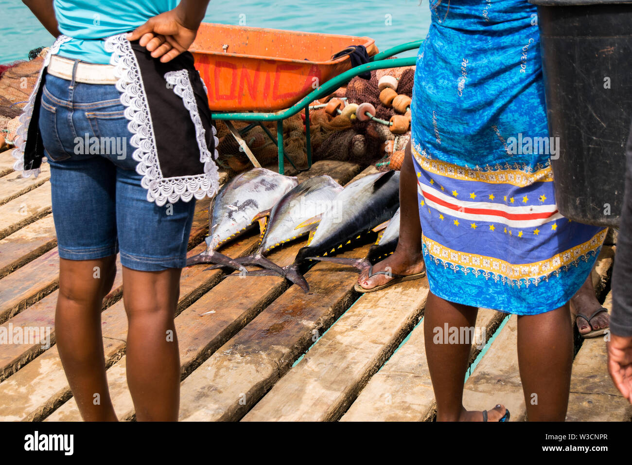 Cabo Verde, Cape Verde, Ilha do sal pontão praia de Santa Maria. Two ...