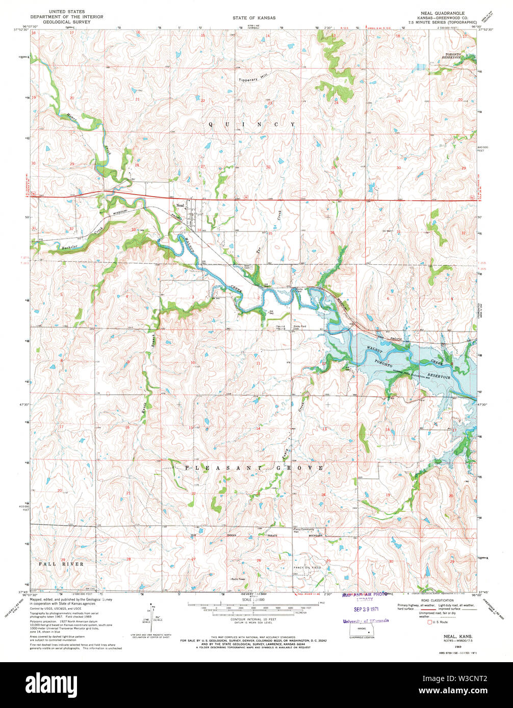 USGS TOPO Map Kansas KS Neal 512085 1969 24000 Restoration Stock Photo ...