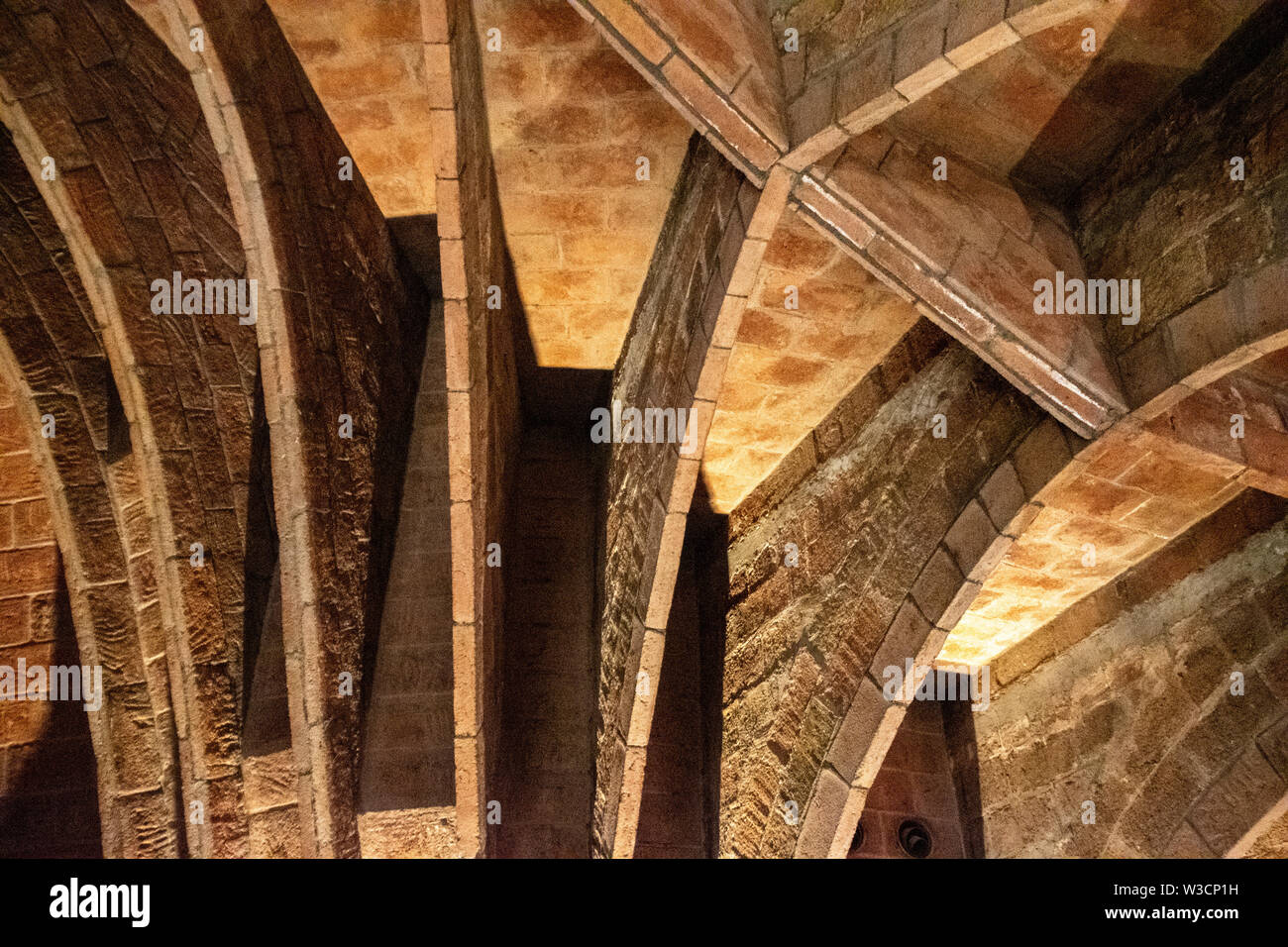 Catenary arches under the terrace of Casa Mila designed by Gaudi and ...