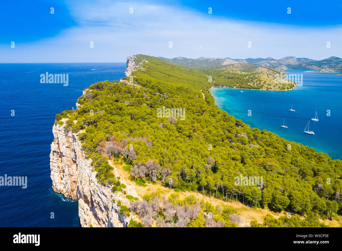 Big cliffs above the sea on the shore of nature park Telascica, island ...