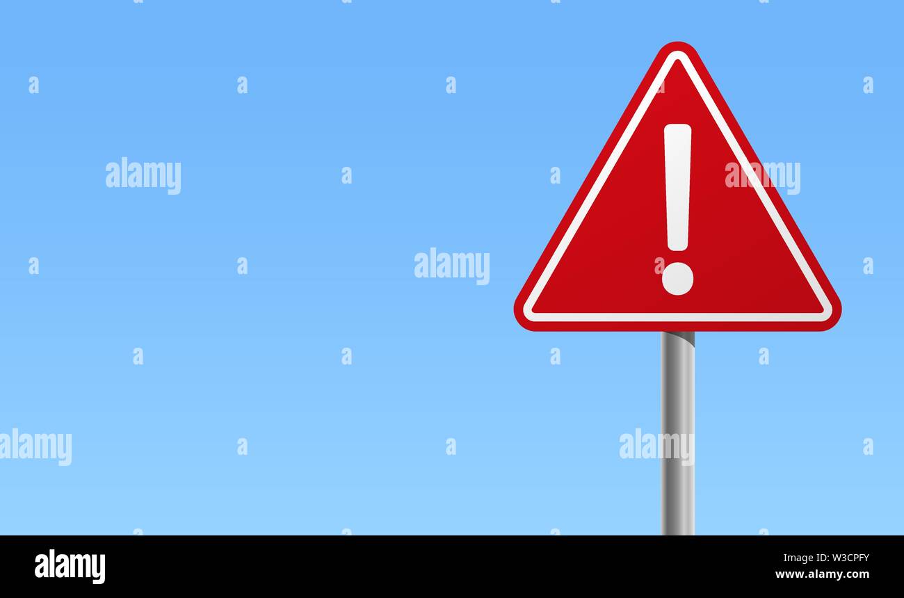 Red warning sign with exclamation mark icon with blue background vector ...
