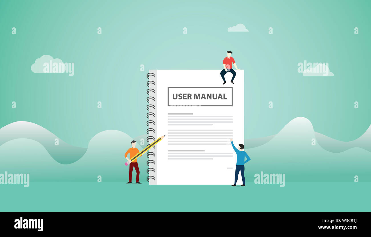 user manual concept with book manuals with team people read with modern ...
