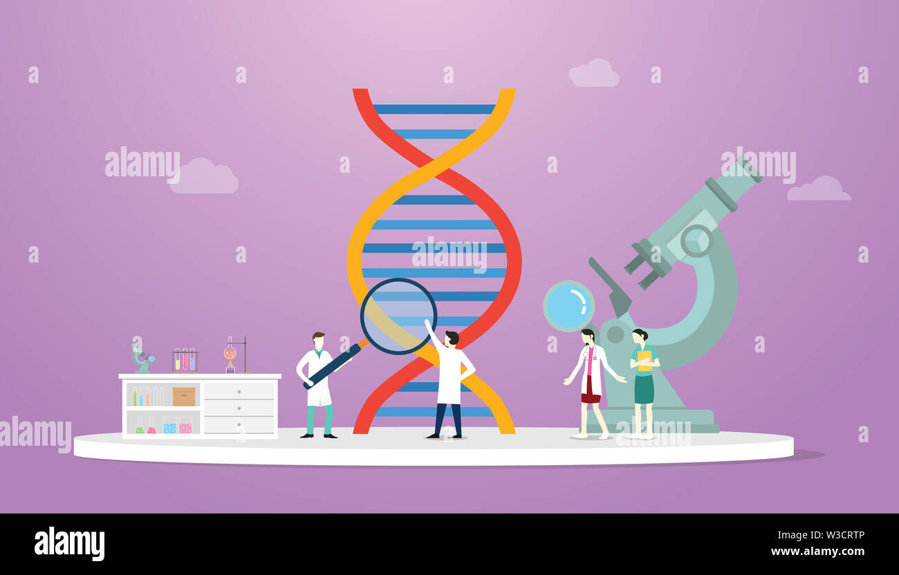 dna science analysis concept with team doctor scientist and big dna ...