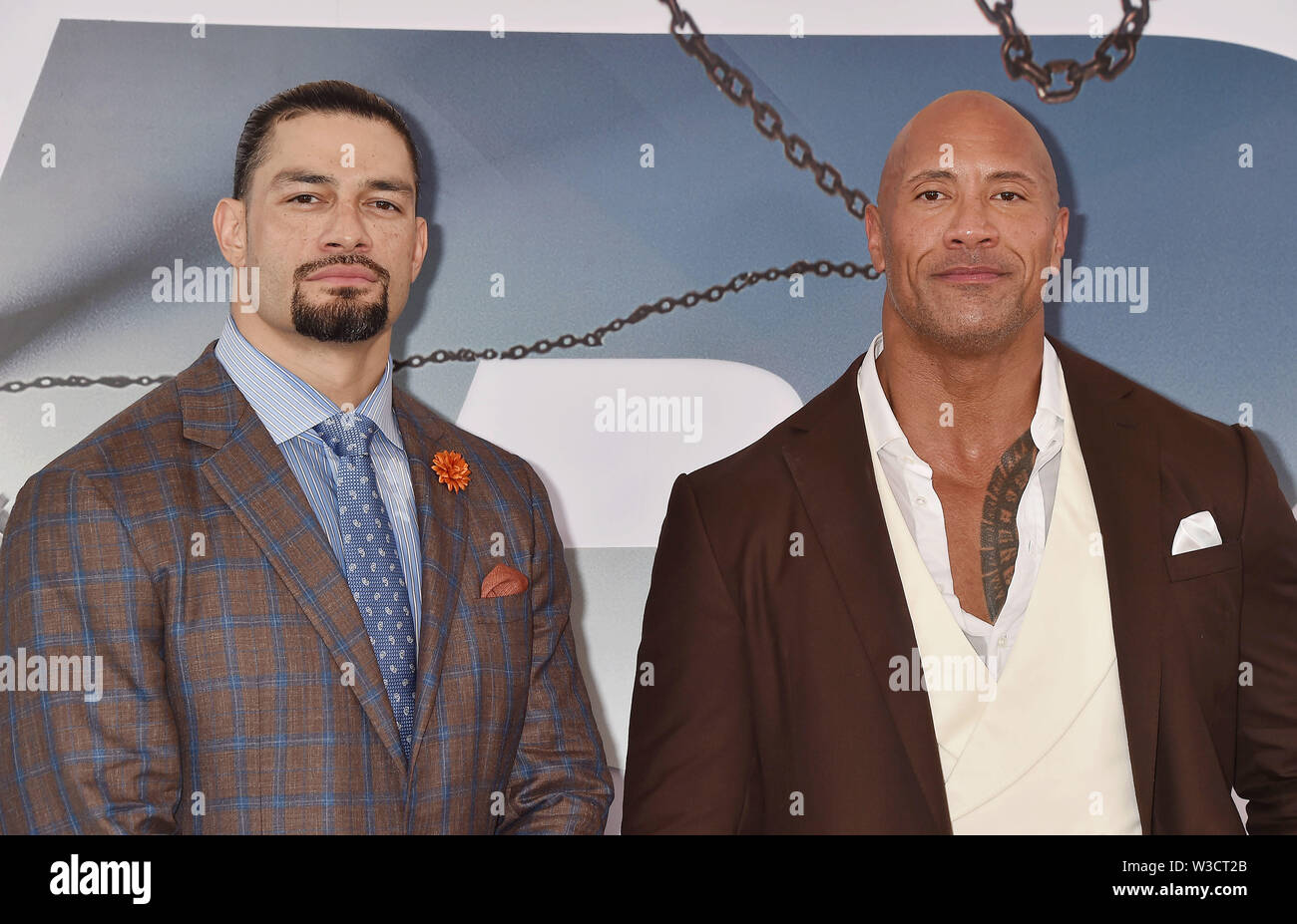 HOLLYWOOD, CA - JULY 13: Roman Reigns (L) and Dwayne Johnson attend the ...