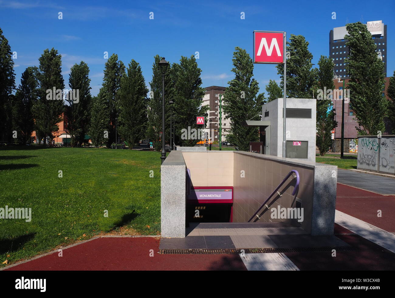 MILANO, Italy. 12 July2019: Entrance to Monumentale metro station in ...