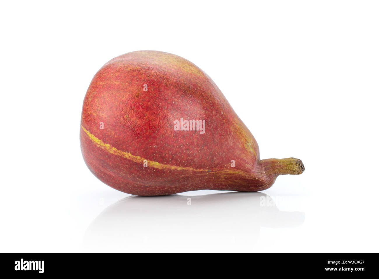 One whole fresh dark red pear anjou with a streak isolated on white ...