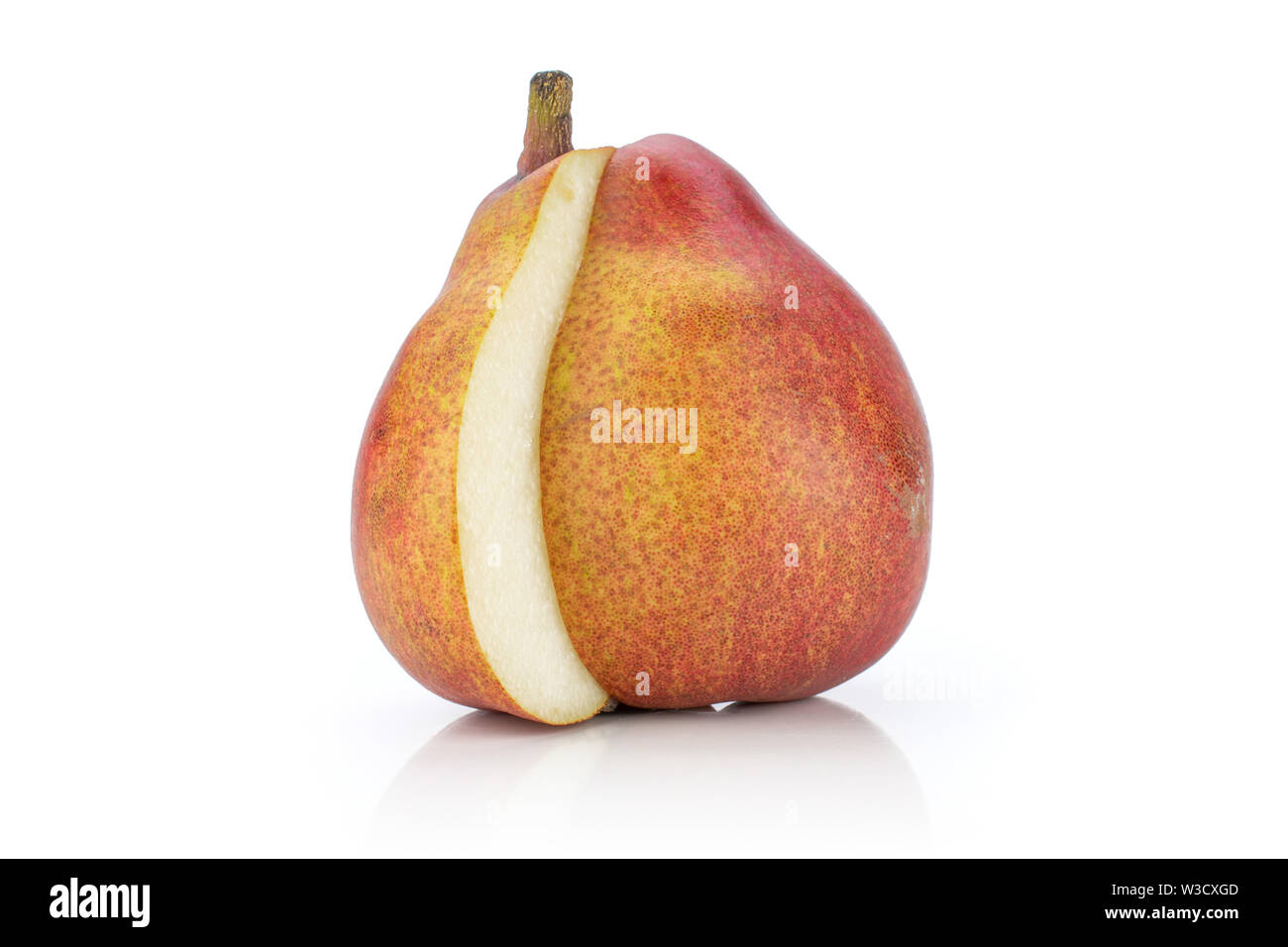 Group of two halves of fresh dark red pear anjou one sliced isolated on ...