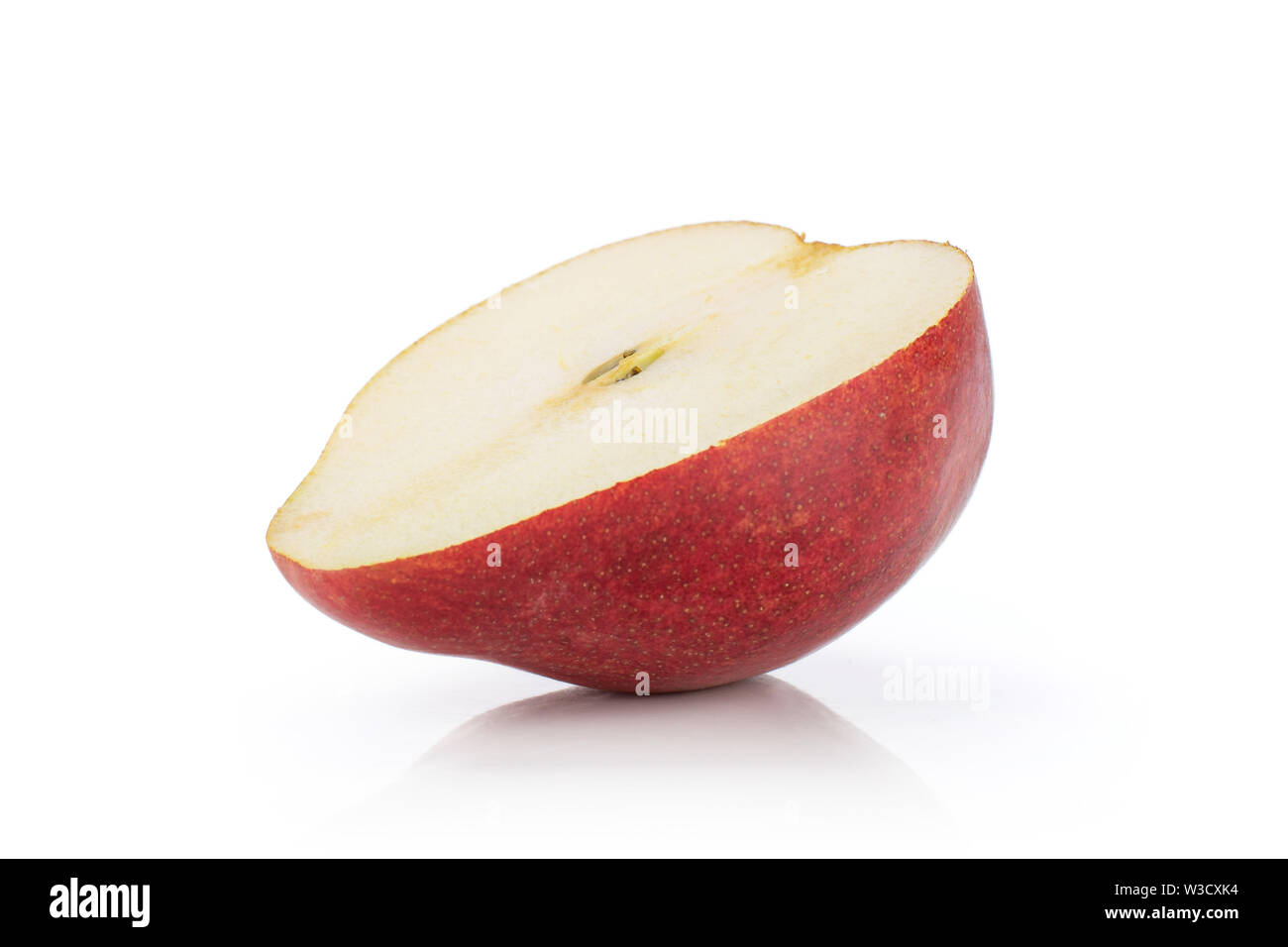 One half of fresh dark red pear anjou isolated on white background ...