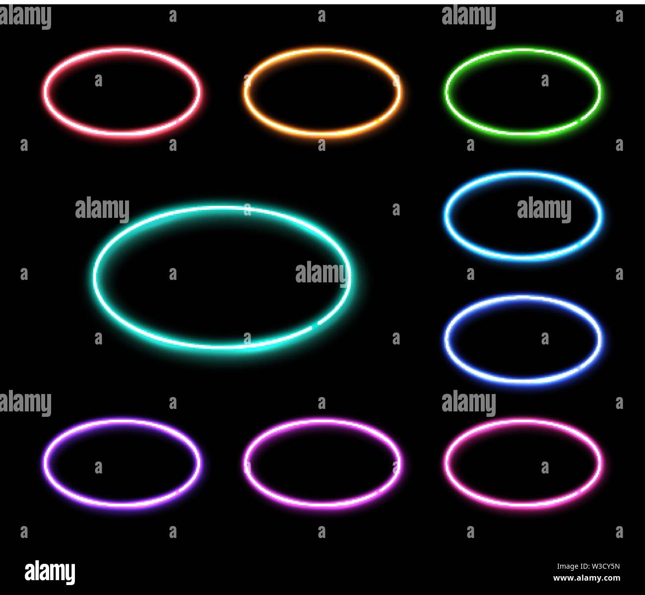 Colorful neon oval frames set. Electric circles Stock Vector Image ...