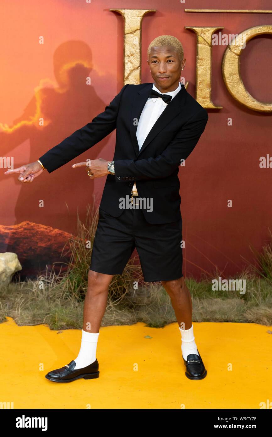 London, UK. 14th July 2019. Pharrell Williams attends THE KING LION ...
