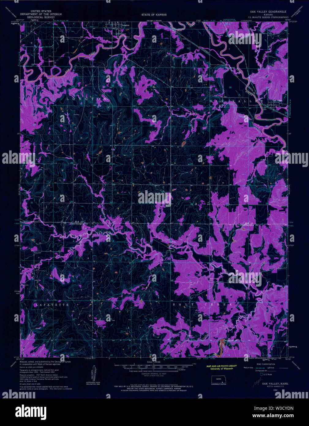 USGS TOPO Map Kansas KS Oak Valley 512142 1962 24000 Inverted ...