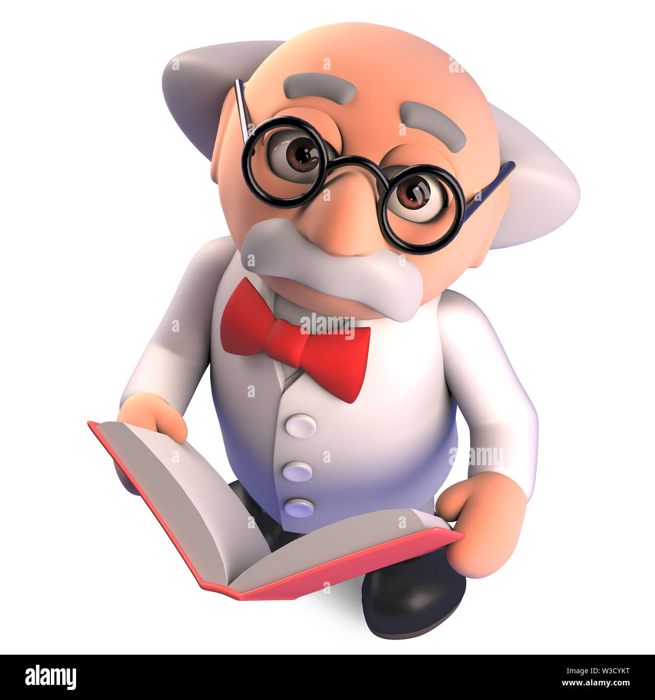 Genius mad scientist professor reads a very interesting book, 3d ...