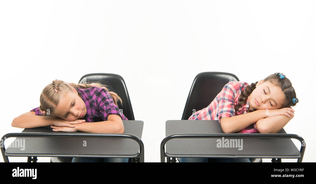 Bored pupils riot. Fall asleep on lesson. Girls sleep school lesson ...