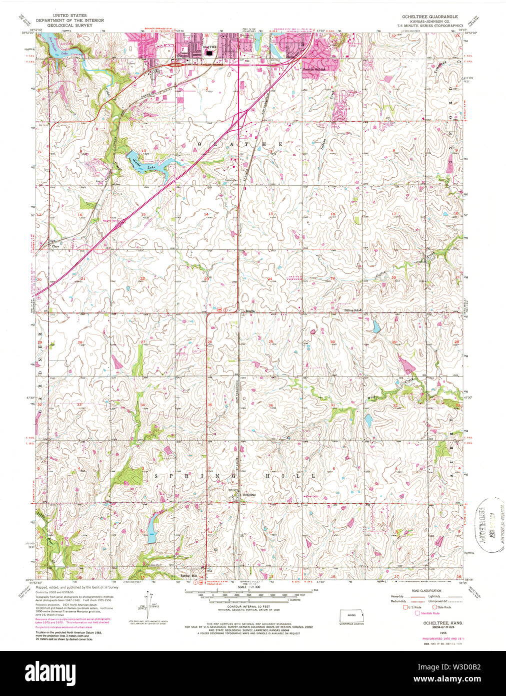 USGS TOPO Map Kansas KS Ocheltree 801625 1956 24000 Restoration Stock ...