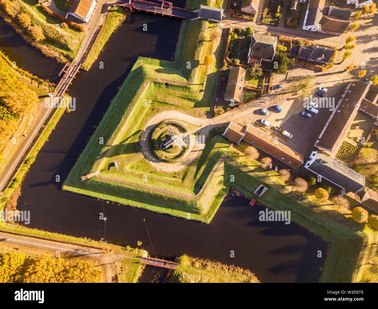 Aerial view of detail of Fortification village of Bourtange. This is a ...