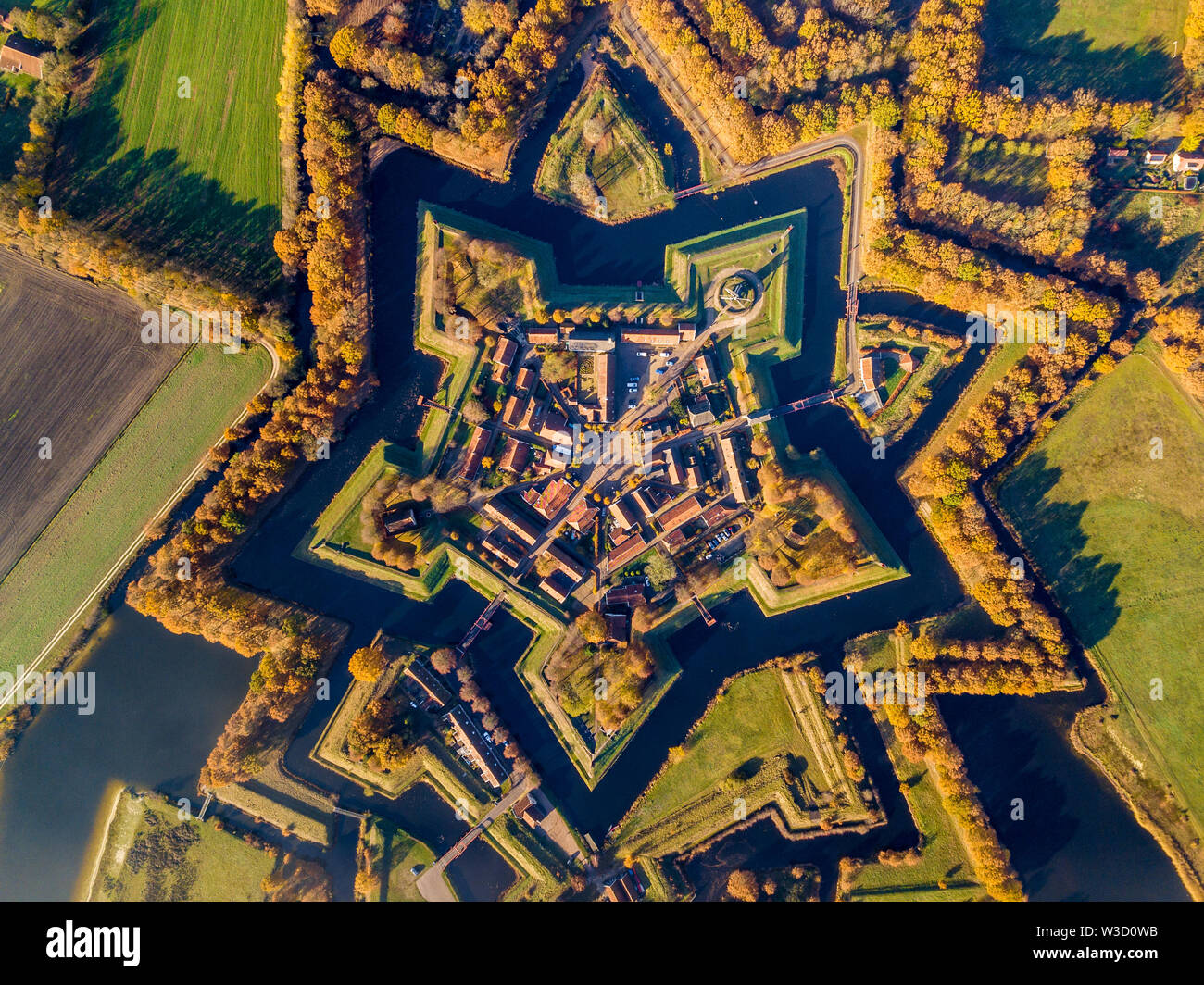 Aerial view of Fortification village of Bourtange. This is a historic ...