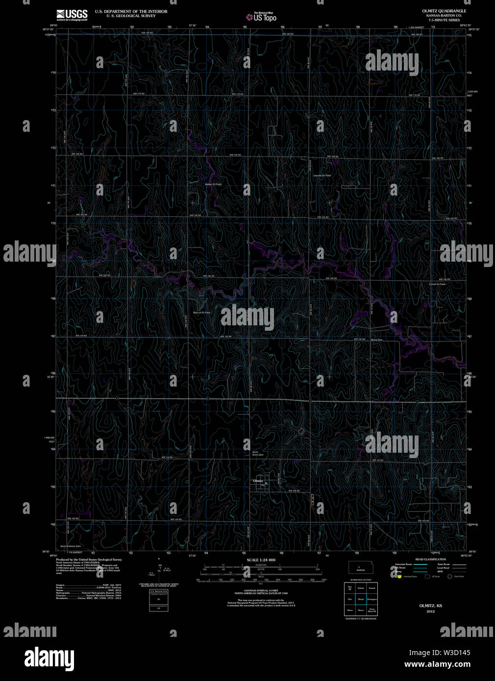 USGS TOPO Map Kansas KS Olmitz 20120907 TM Inverted Restoration Stock ...